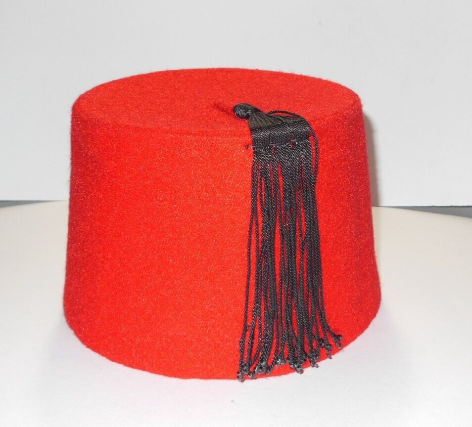 Vintage Red Shriners Fez Hat, Black Tassel, Blue Satin Lining Symbol ...