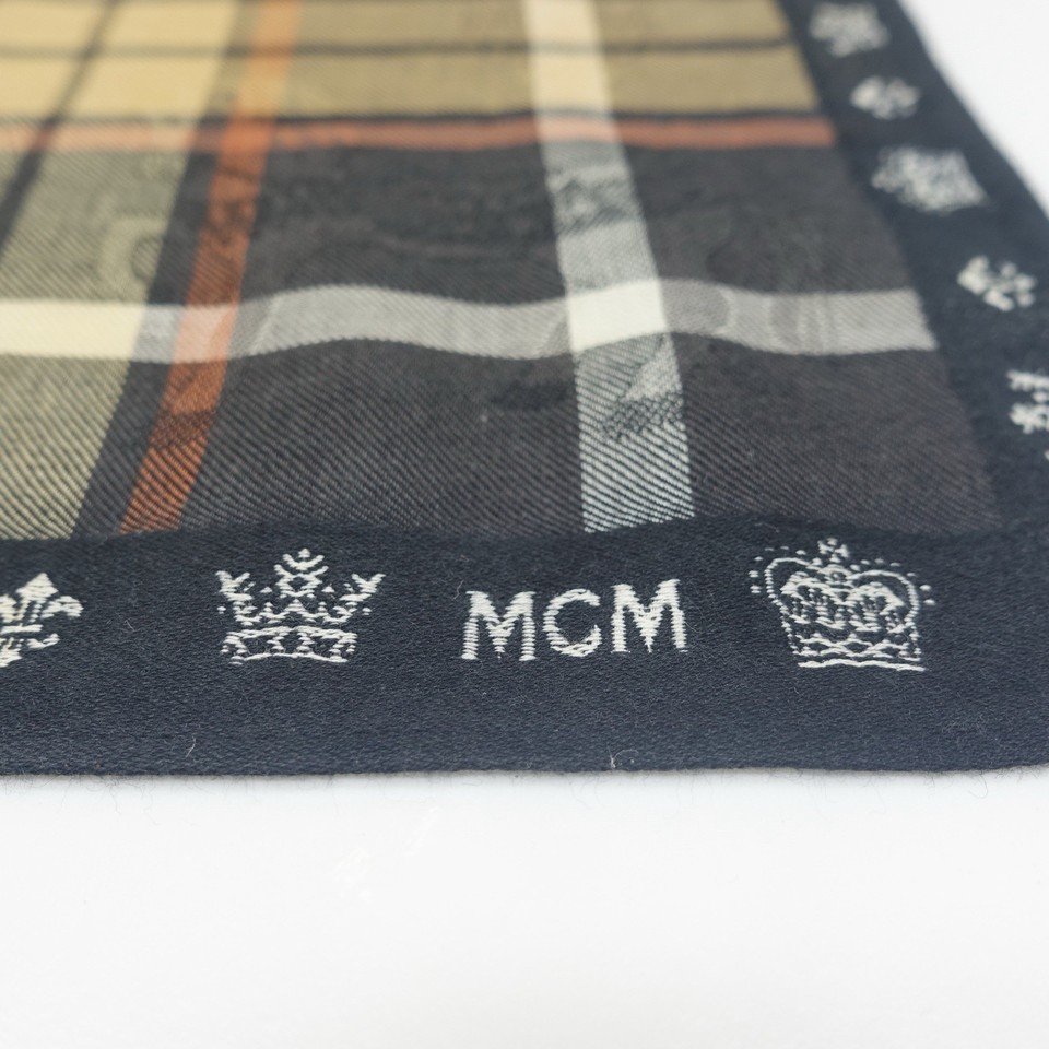 Hk61- MCM Multicolor Plaid Handkerchief Logo Jacquard Cotton Scarf 17.5 ...