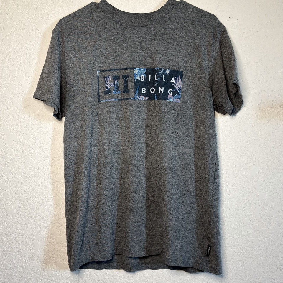 Billabong Core Fit Graphic T-Shirt Gray Floral Logo Tee Men’s Medium ...