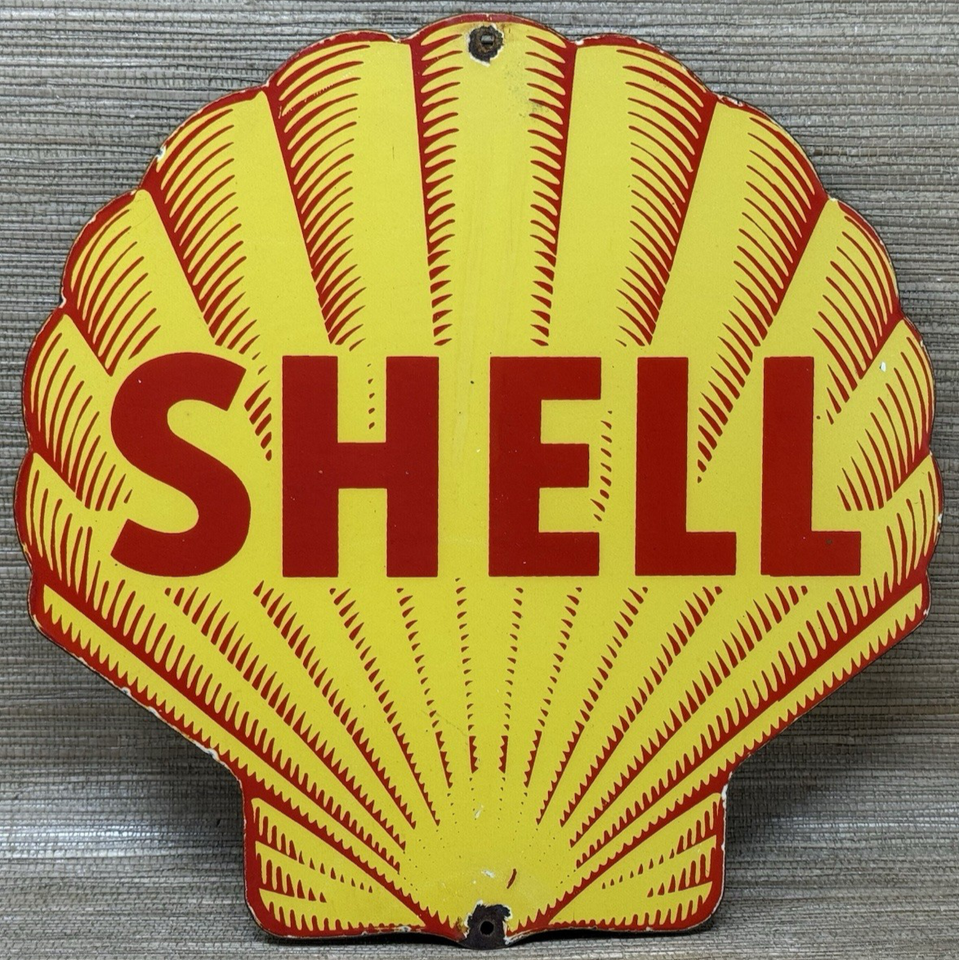 VINTAGE SHELL GASOLINE PORCELAIN SIGN GAS STATION PUMP PLATE MOTOR OIL ...