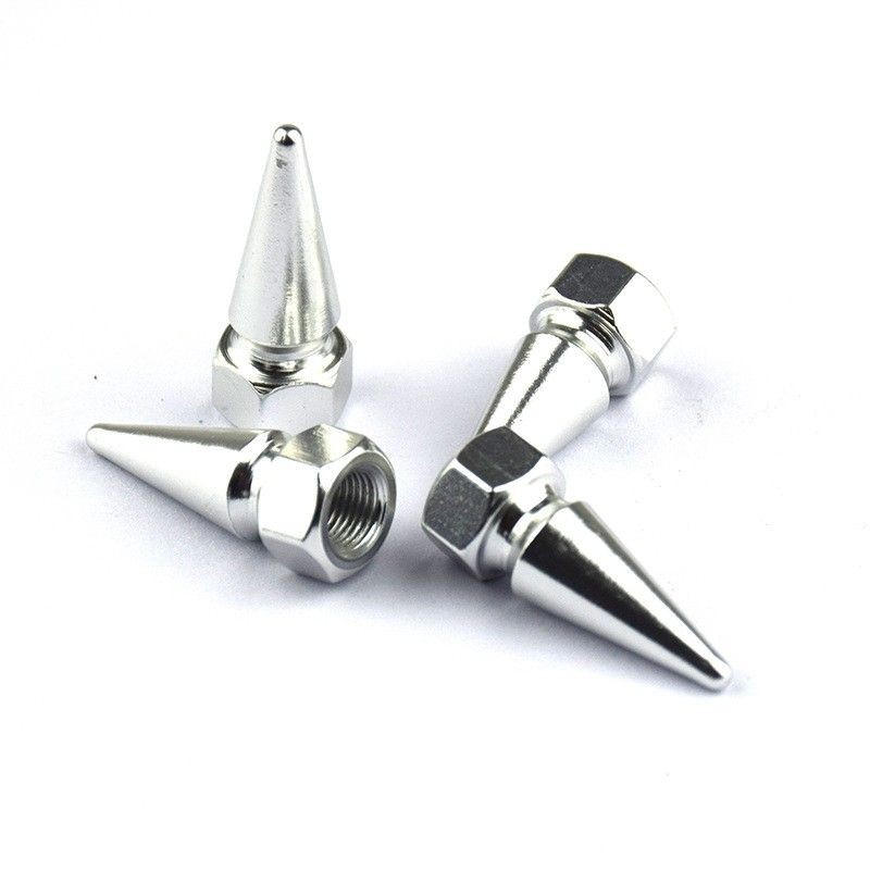 4X Silver Aluminum Metal Long Spike Wheel/Tire Valve Stem Car Air Caps ...