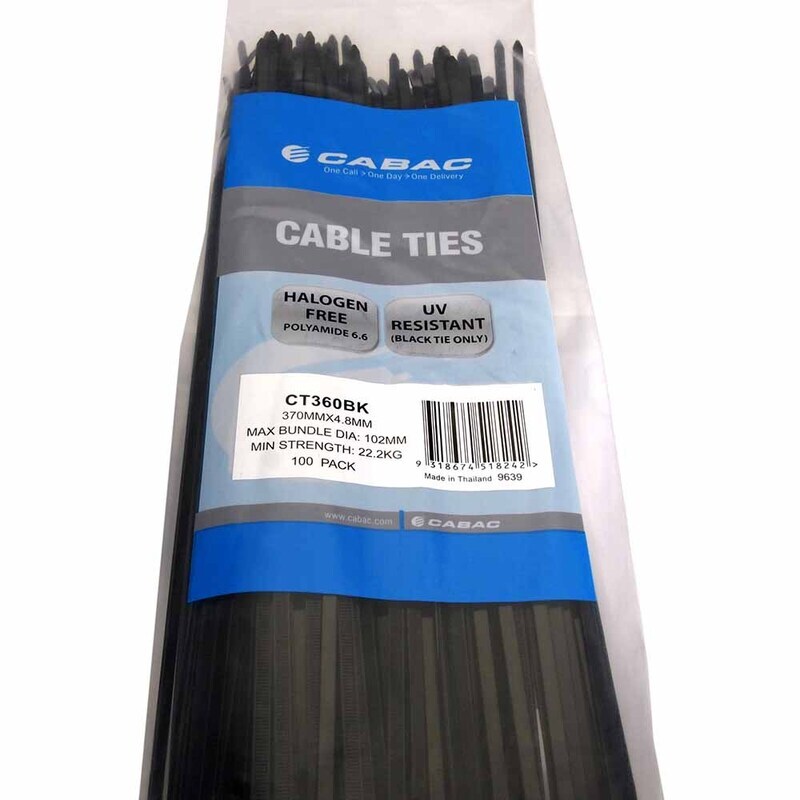 CABAC CABAC Cable Ties CT360BK | 370mm x 4.8mm UV Resistant Black (100 ...