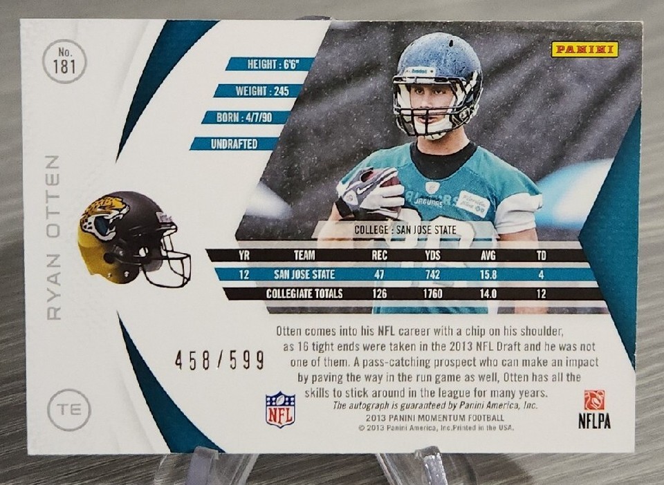 Ryan Otten 2013 Momentum Rookie Signatures #181 Auto /599 Jacksonville ...