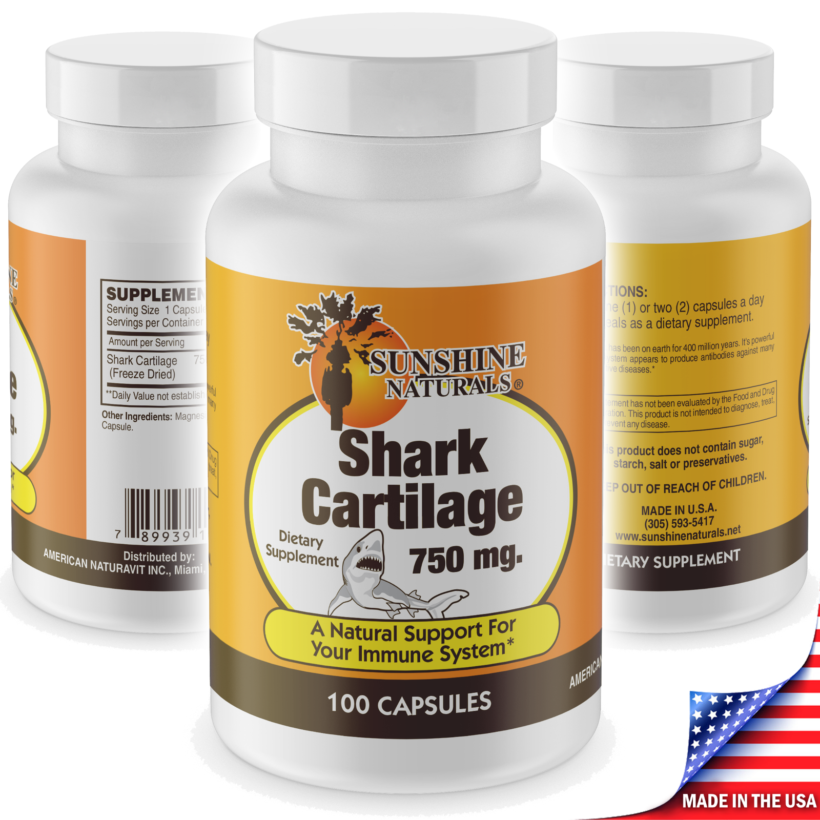 Sunshine Naturals Shark Cartilage Immune Booster 100 Capsules Made in ...