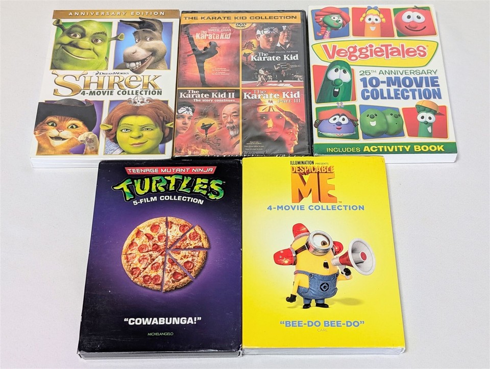 Lot of 5 BRAND NEW DVDS Despicable Me Shrek Ninja Turtles Karate Kid ...