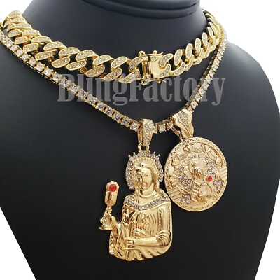 Hip Hop SANTA BARBARA & 12mm 18" Iced Cuban & 1 Row Tennis Choker Chain ...