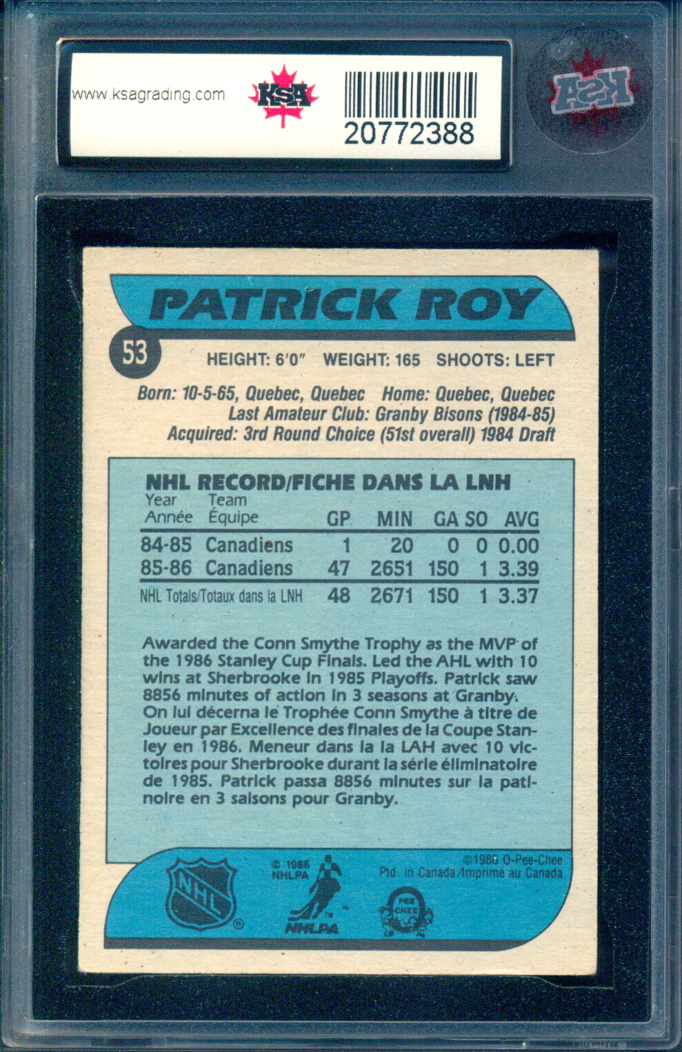 1986-87 O-Pee-Chee - #53 Patrick Roy (RC) for sale online | eBay