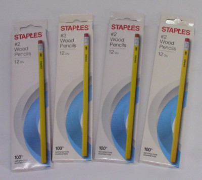 Lot Of 4 Packs Staples Brand Wood Pencils #2 12 Quantity Boxes ...