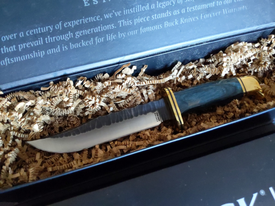 Buck 119 Chipflint Chip Flint Blue Wood Custom Hunting Bowie Knife Made ...