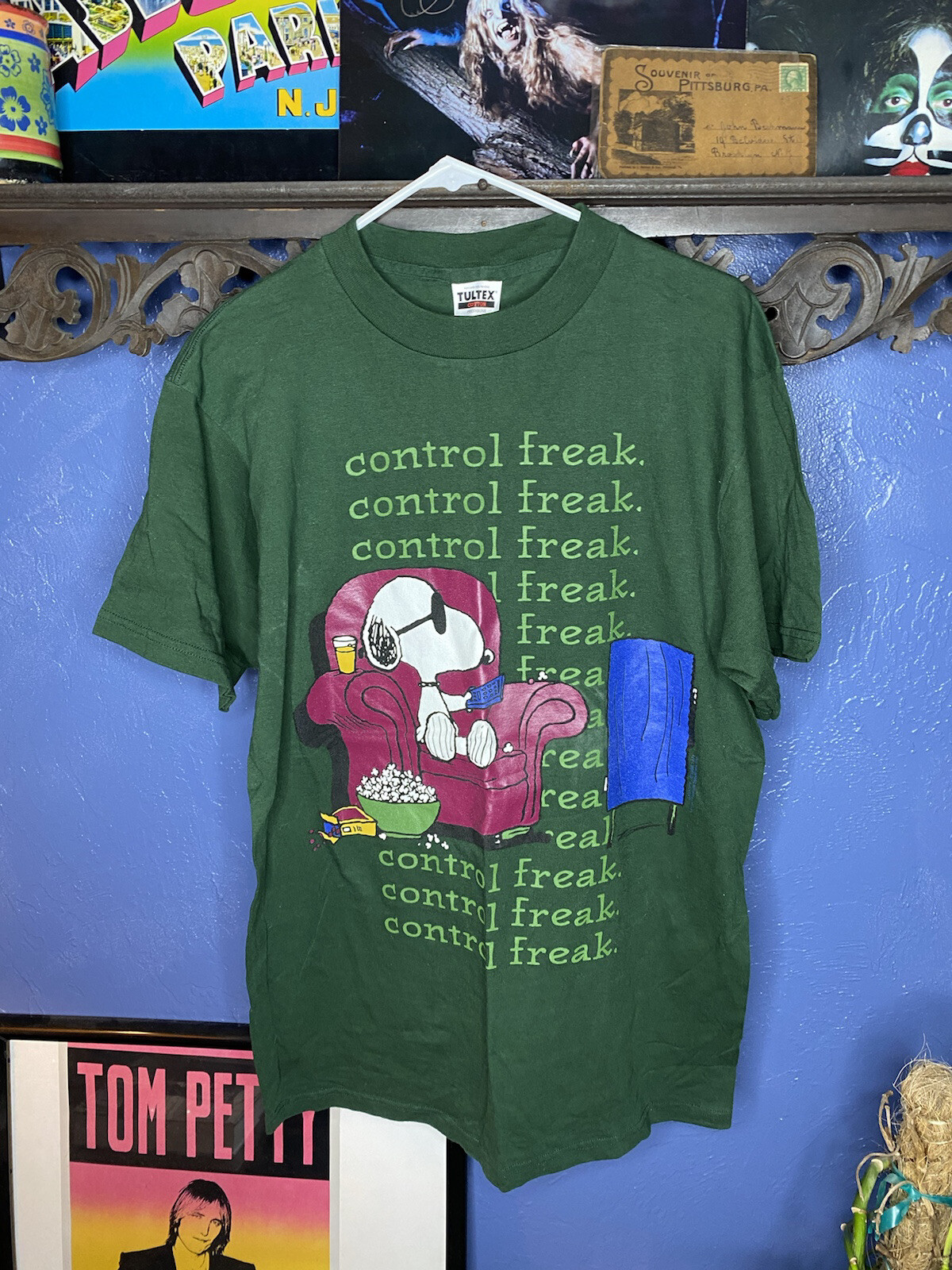 Vintage Snoopy T Shirt 1990s Control Freak Green Mens… - Gem