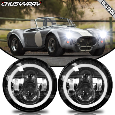 For AC Shelby Cobra 1962-1973 pair 7 inch Round LED Headlights DRL High ...