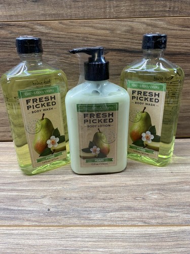 New Bath & Body Works Fresh Picked PEARS Lotion 12oz And 2 Body Wash ...