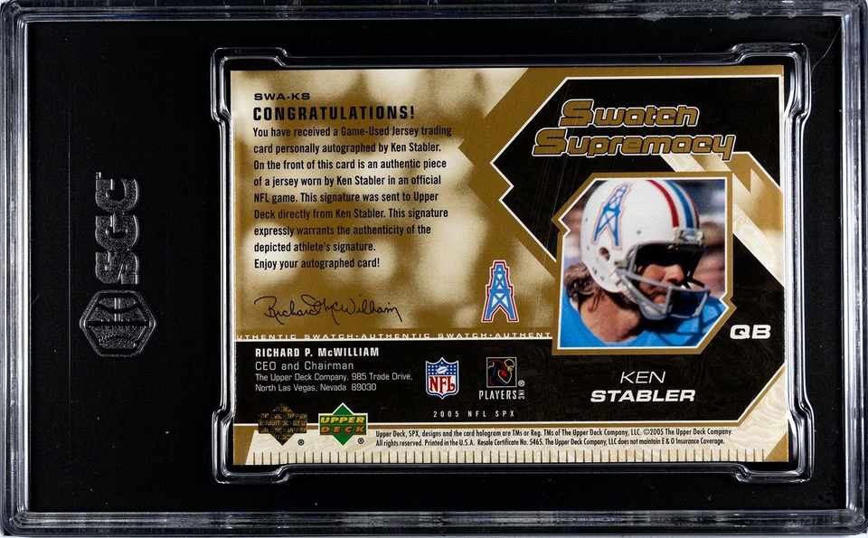 2005 UPPER DECK SPX KEN STABLER #SWA-KS, AUTO, JERSEY, SERIAL#21/50 ...