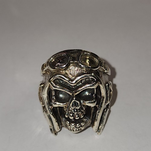Sterling Silver 925 Biker Skull with Cap and Goggles Ring size 9 | eBay