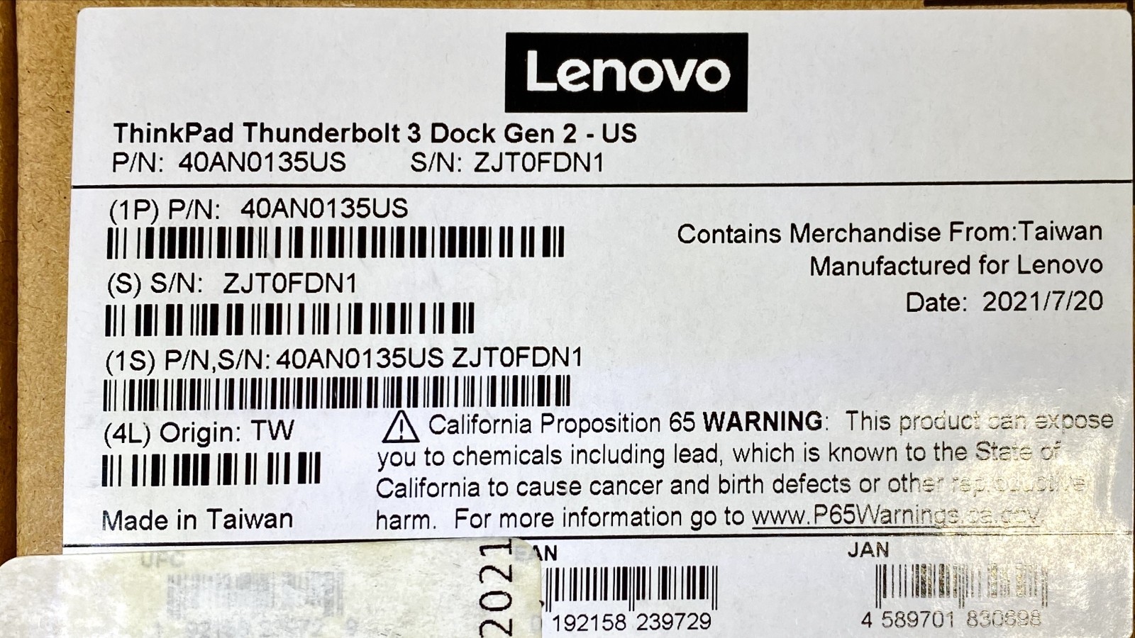 Open Box Lenovo 40AN ThinkPad Thunderbolt 3 , Gen 2 Laptop Docking ...