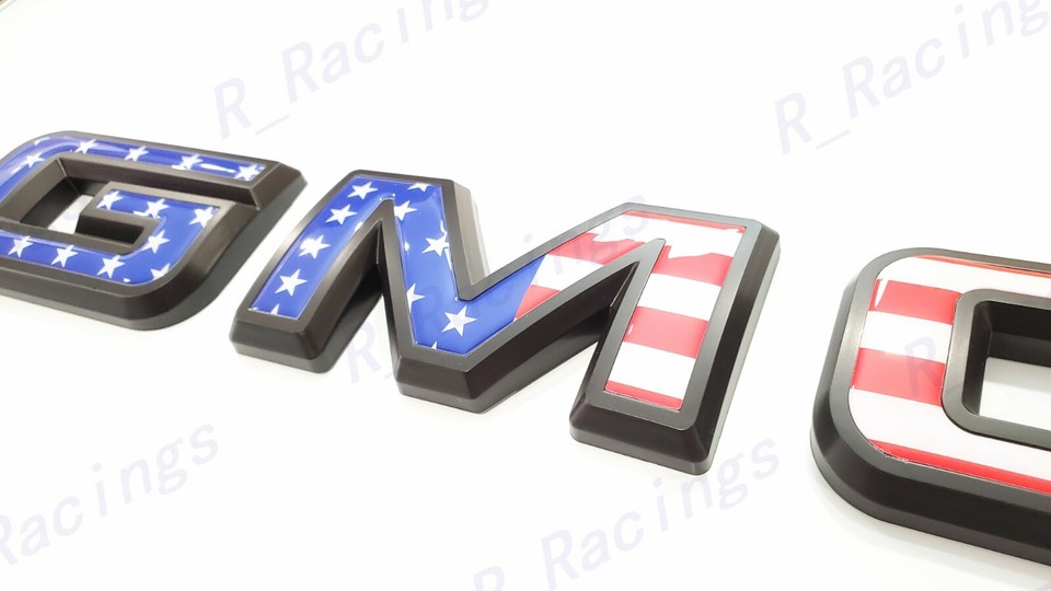 Front Rear Blue USA Flag Emblem Overlay 2019-2025 GMC Sierra 1500 ...