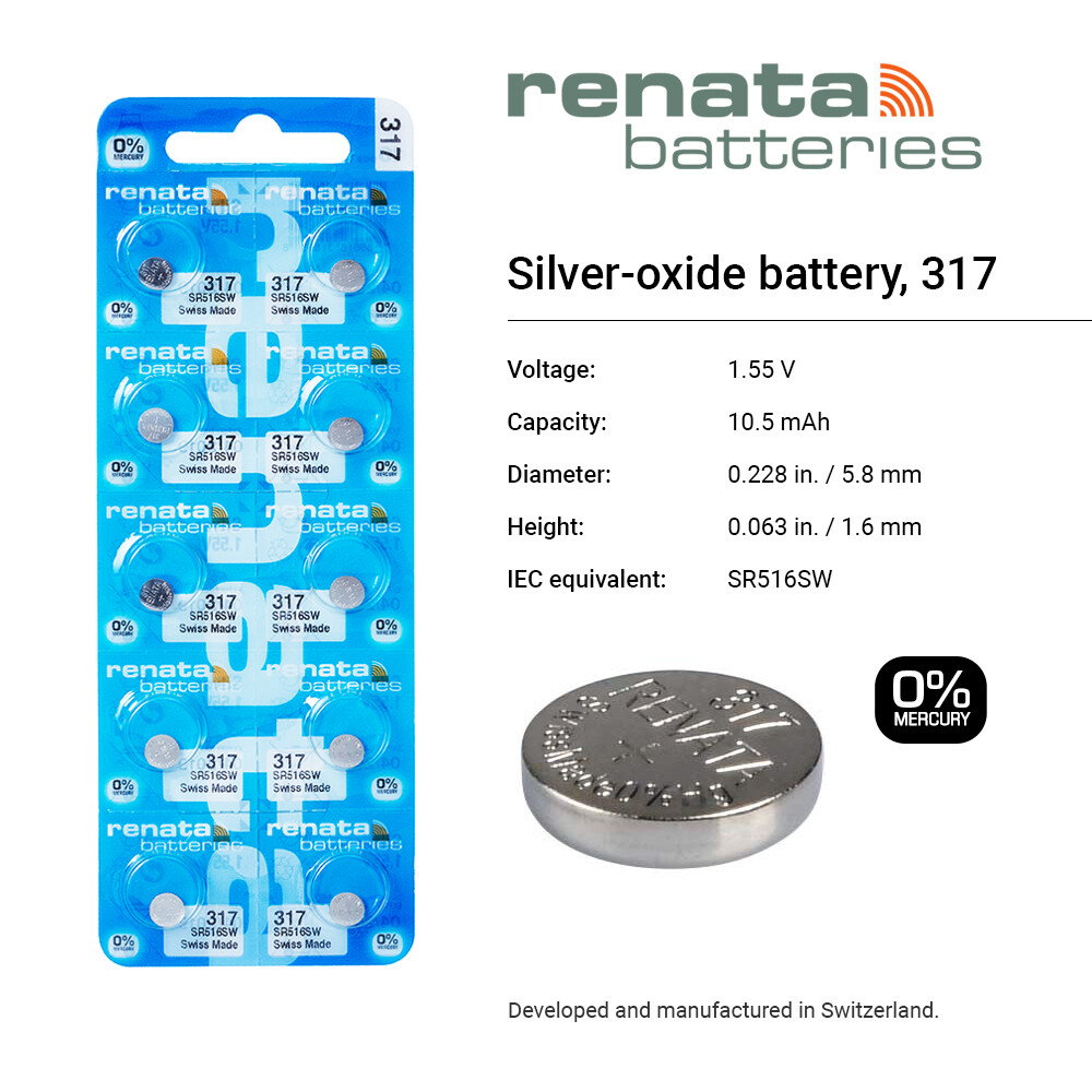 Renata 317 SR516SW 1.55V Silver Oxide Watch (2 Batteries) - Made in ...