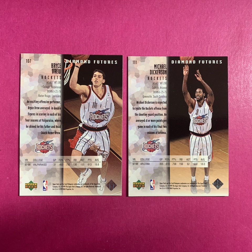 🐶 1998-99 BLACK DIAMOND RC's BRYCE DREW #107 & MICHAEL DICKERSON #111 ...