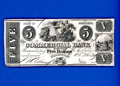 1839 $5 THE COMMERCIAL BANK OF MILLINGTON MARYLAND NICE RARE NOTE | eBay