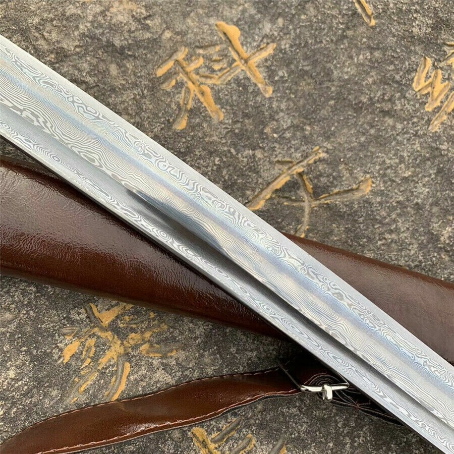 JAPANESE BATTLE SWORD SAMURAI KATANA SHARP DAMASCUS STEEL BLADE FULL ...