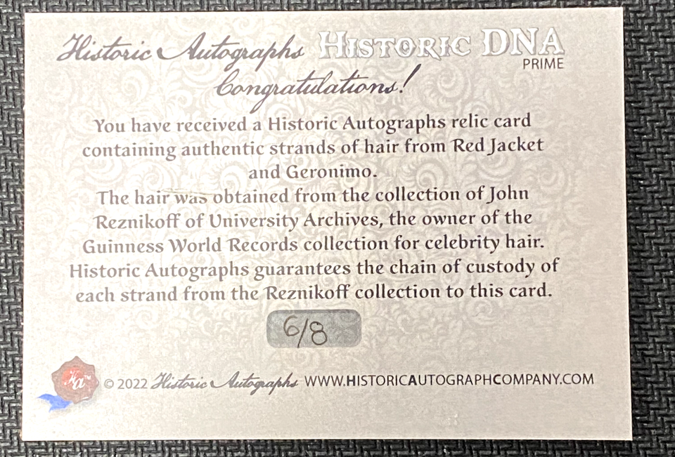 2022 Historic Autographs Prime Historic DNA Authentic Hair #NNO Red ...