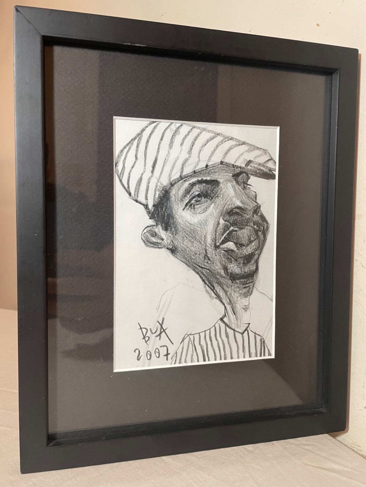 original 2007 Justin Bua pop surrealism conte crayon sketch drawing man ...