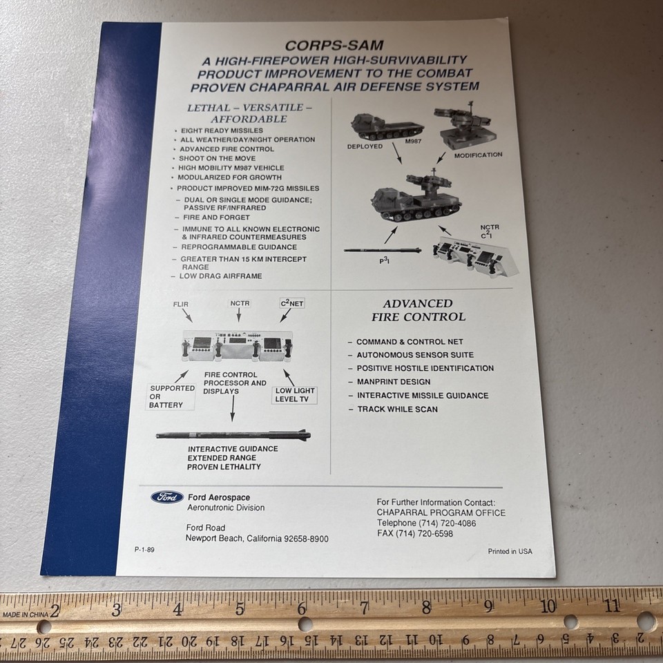 VTG Ford Aerospace CORPS-SAM Chaparral Air Defense System Military Army ...