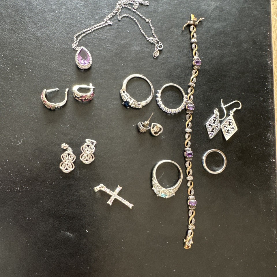 43 Grams Sterling Silver Lot .925 Grams Rings Necklaces Chains Scrap or ...