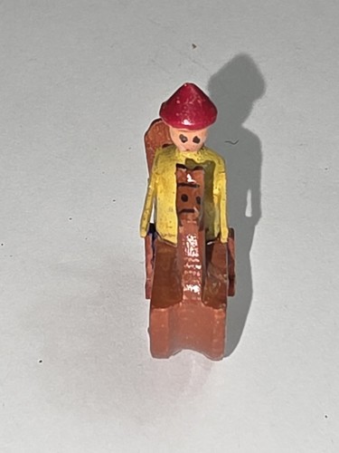 Antique German wood miniature ERZGEBIRGE Putz man on rocking horse ...