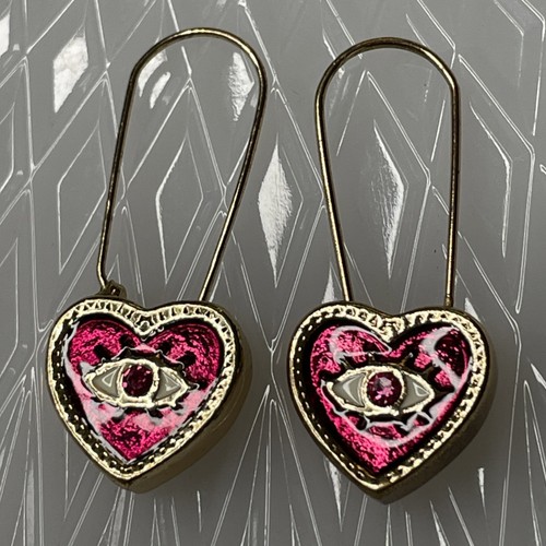 Betsey Johnson Pink Enamel Heart “Evil Eye” Protection Drop Earrings ...