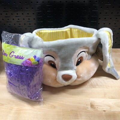 Disney Store Thumper Rabbit Easter Basket Bunny Plush W/ Easter Grass ...