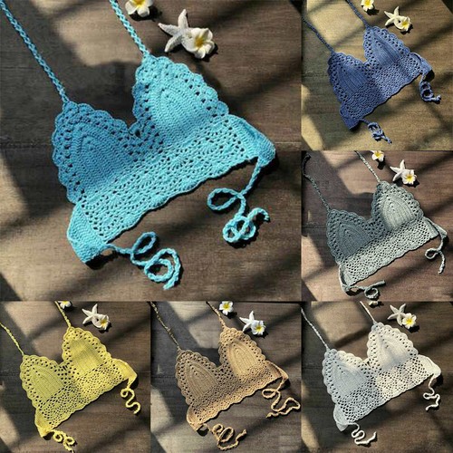 Women Bikini Tank Crochet Lace Vest Crop Top Knitted Bra Boho Beachwear ...