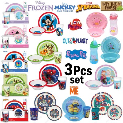 Kids Children Licensed 3Pcs Lunch Breakfast Dinner Set Plate Bowl Cup ...