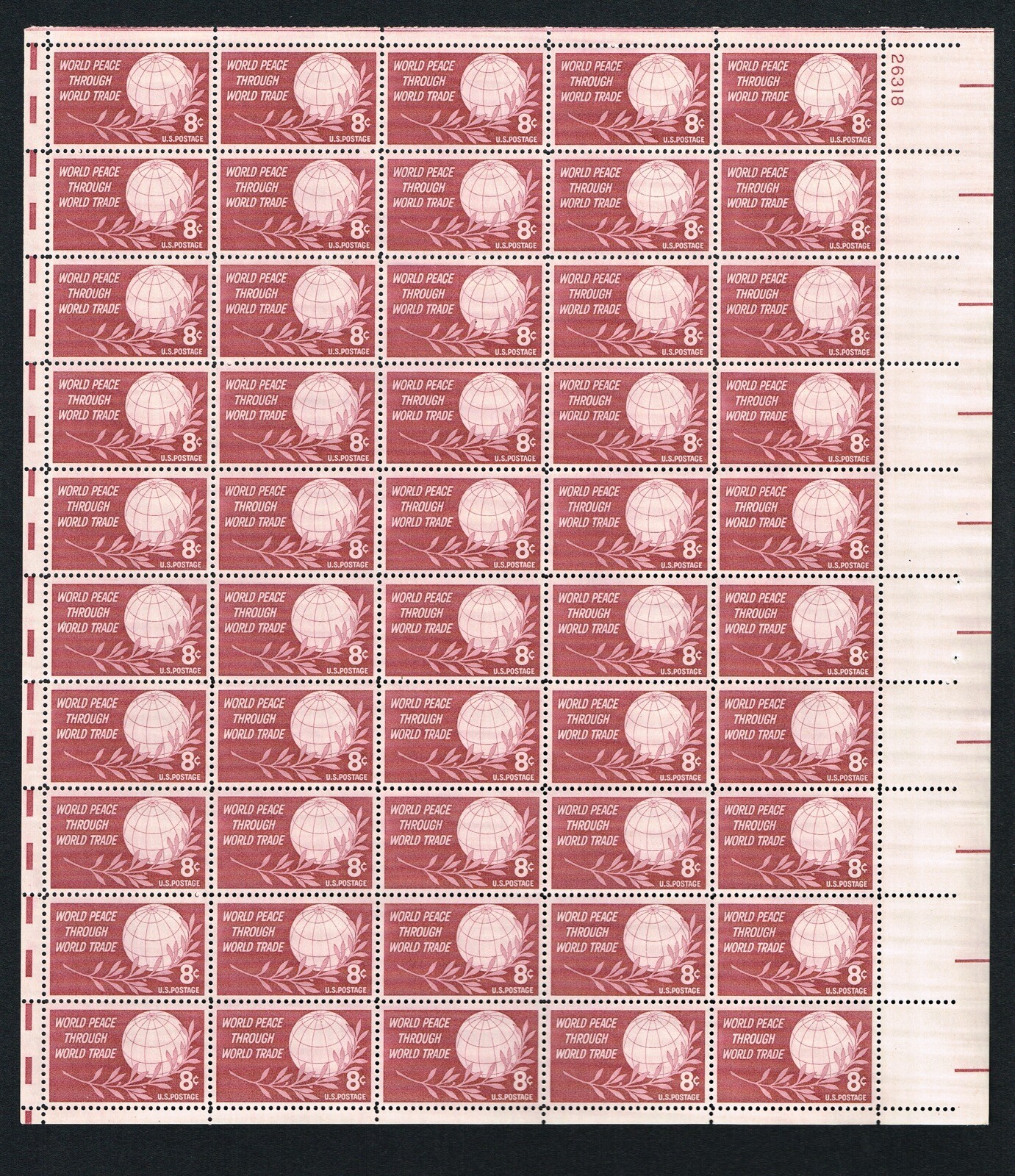 OddLots:™ 405-1129 • Scott #1129, 8¢ Peace Through Trade, Pane of 50 ...