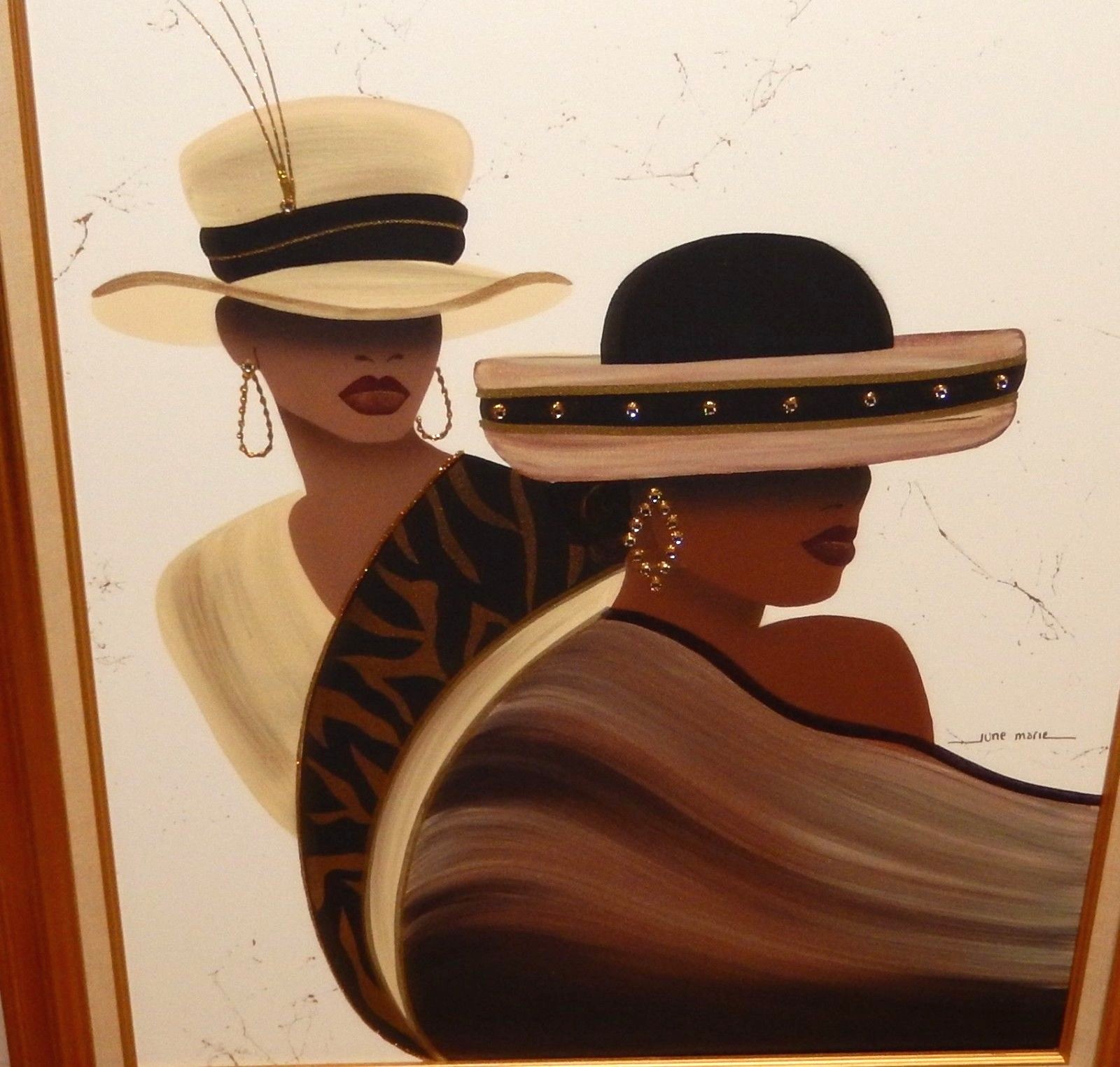JUNE MARIE ORIGINAL OIL ON CANVAS TWO AFRICAN AMERICAN WOMAN & EARRINGS ...