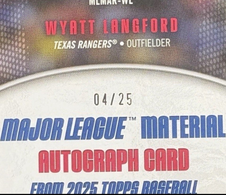 Wyatt Langford 2025 Topps Series 1 Major League Material Jersey Patch ...