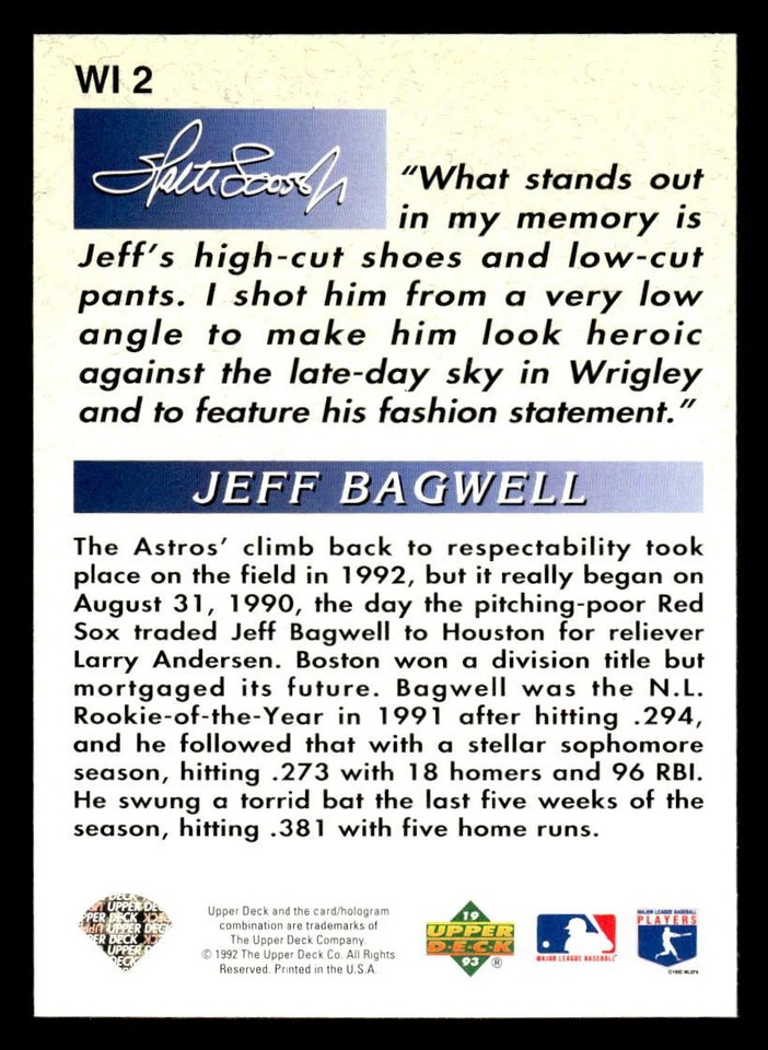 1993 UPPER DECK JEFF BAGWELL WI 2 IOOSS COLLECTION NRMT BASEBALL ...