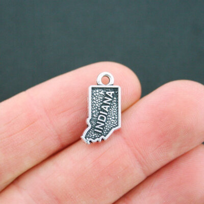 4 Indiana Charms Antique Silver Tone Indiana State Map Charms 2 Sided ...