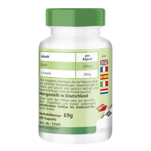 Rutin 500 mg - 90 Kapseln Rutosid für kräftige Kapillargefäße VEGAN ...