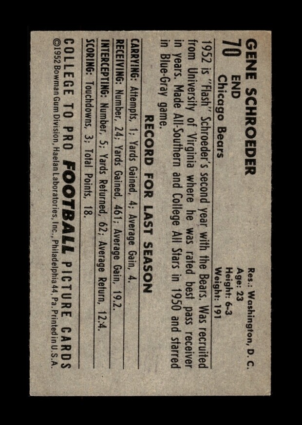 1952 Bowman Large Set-Break # 70 Gene Schroeder LOW GRADE *GMCARDS* | eBay