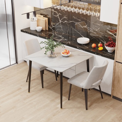 Deluxe Square Table Kitchen Eating Table Anti Scratch Glossy Marble Top ...