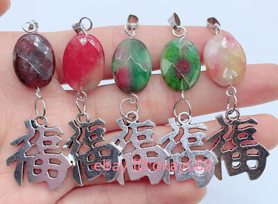 10pcs Multicolor Jade Gems stone FU luckly Pendants Magic Reiki Healing ...