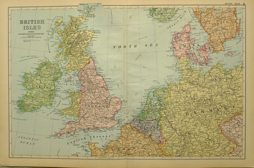 1902 MAP BRITISH ISLES HOLLAND BELGIUM GERMANY ENGLAND WALES IRELAND ...