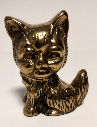Vintage Brass Cat Figurine Paperweight Human Bear Face Cat Kitty Brass ...