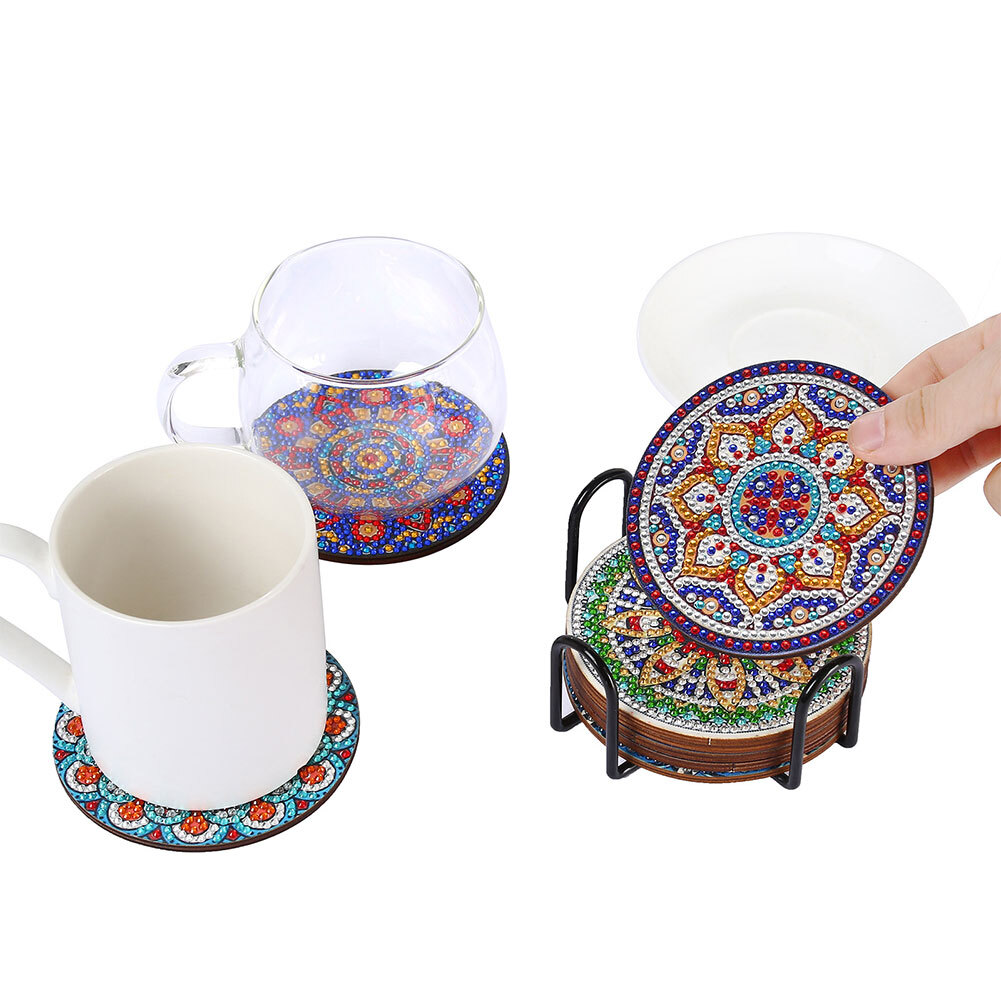 Mandala Pattern Diamond Drawing Coaster Kit With Holder Art Point Drill ...