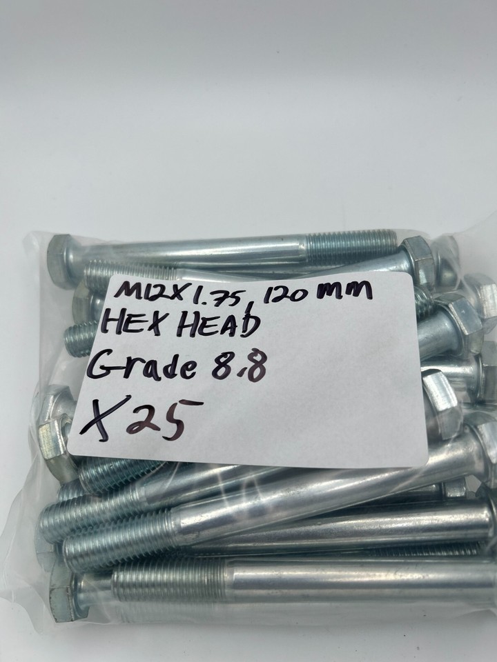 M12x1.75 x 120mm Bolts (Hex Head, Grade 8.8 Zinc Coated, Pack of 25) | eBay