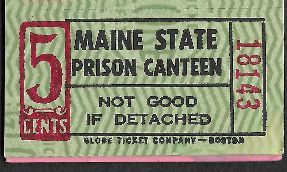 Maine Thomaston State Prison Coupon UNC full book $1.00 with 20 5 CENTS ...