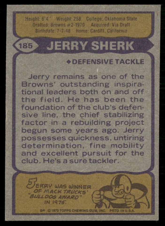 1979 Topps Jerry Sherk Cleveland Browns #185 | eBay
