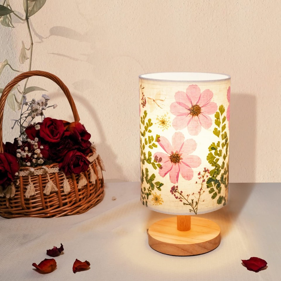 Dried Flowers Table Lamp 5W LED 3-Color Pressed Flower Bedside Lamp ...