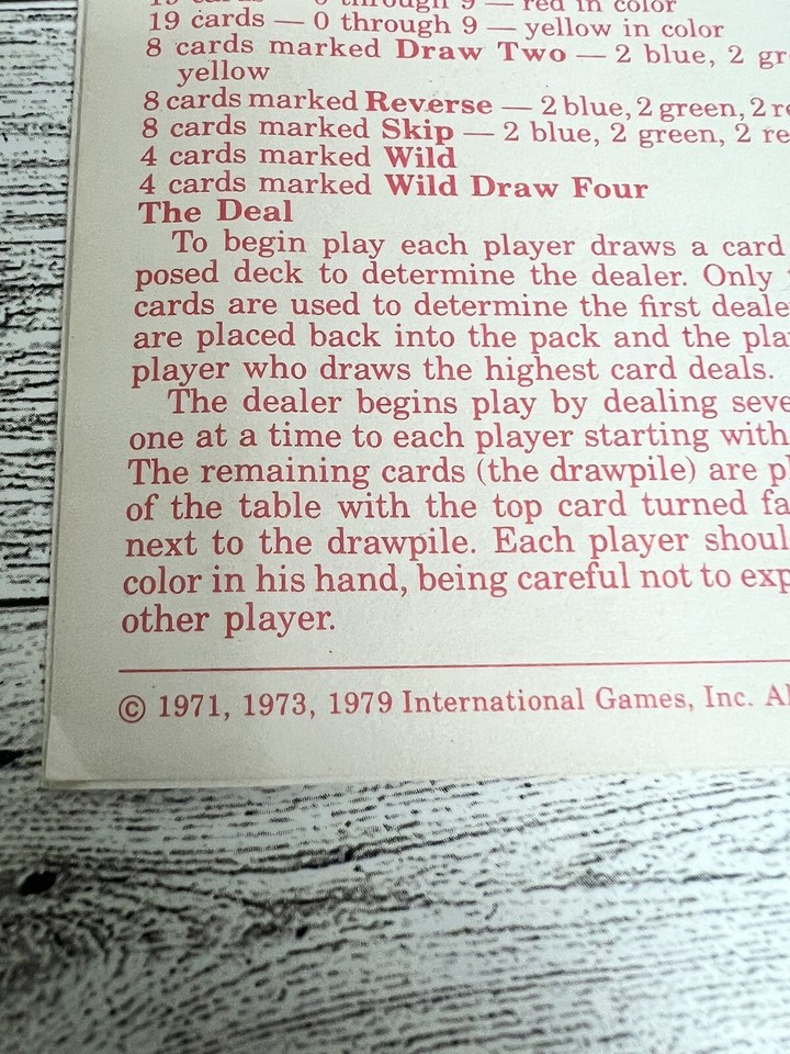 Vintage UNO Cards 1979 Complete 108 Card Deck w/ Instructions & Box | eBay